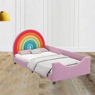 Playful Rainbow Design Twin Size Platform Daybed, Safe, Cozy Velvet Bed ...