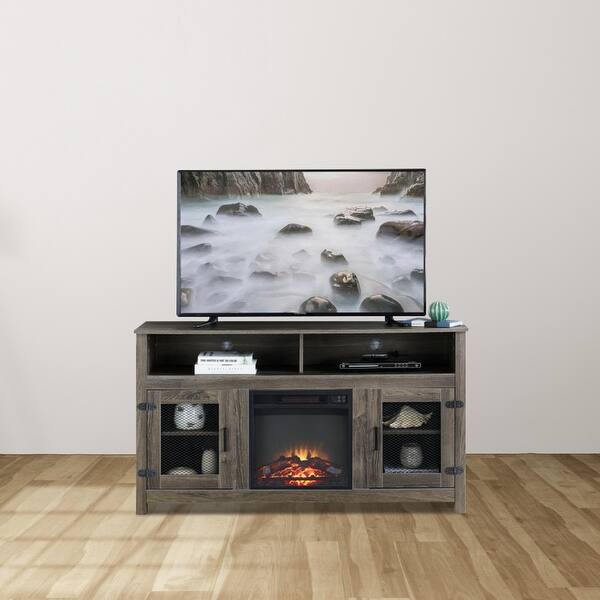 Design electric fireplace Grey storage cabinet fireplace MDF double ...