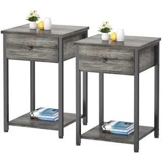Nightstand Set of 2 Modern End Table Side Table with Drawer and Storage ...