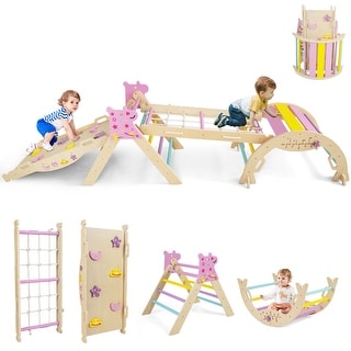 Gymax Triangle Set Wooden Montessori Climbing Set w/Arch Ramp Climbing ...