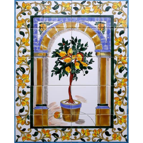 18in x 24in Unique Mosaic Tile Ceramic Wall Mural 12pc Lemon Tree ...