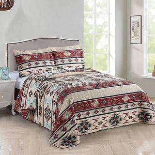 Queen Rustic Striped Quilt Stitched Western Bedding Set Beige Brown ...
