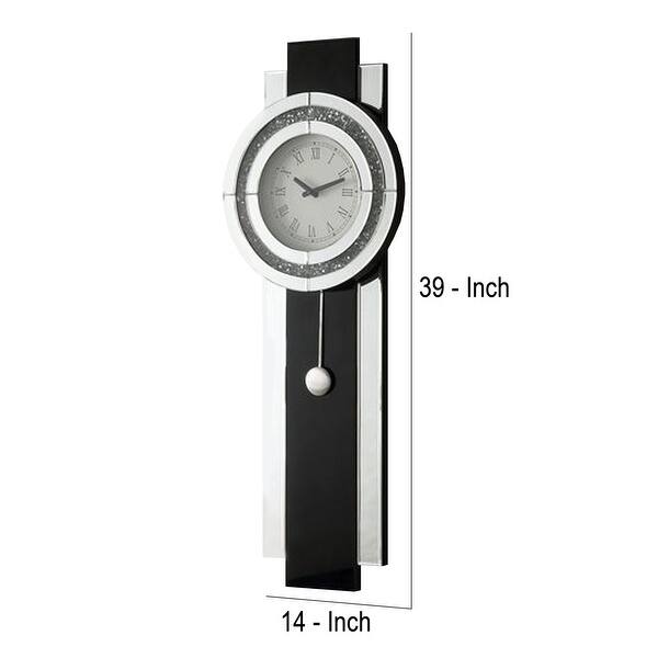 Pendulum Wall Clock with Mirror Trim and Round Shape, Silver - Bed Bath ...