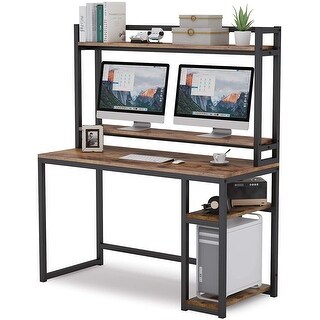 Computer Desk with Hutch and Storage Shelves Study Desk Monitor Riser ...
