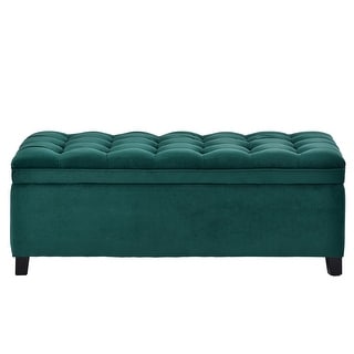 Green Button-Tufted Ottoman w/ Storage Bench Upholstered Fabrics - Bed ...
