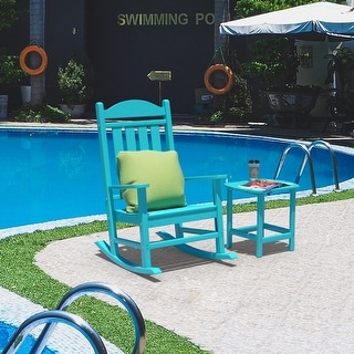 Outdoor Lake Blue HDPE Plastic Rocking Chairs with High Backrest - Bed ...