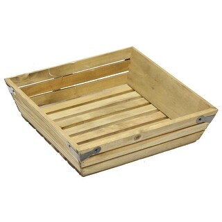Natural wood small shallow square crate with metal corner design - Bed ...