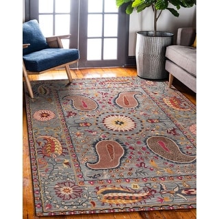 Hand-tufted Wool Blue Transitional Floral Paisley Aea Rug - Bed Bath ...