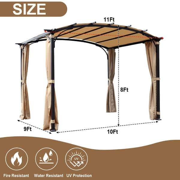 Patio Pergola 9 x 11ft Arched Gazebo with Waterproof Sun Shade Shelter ...
