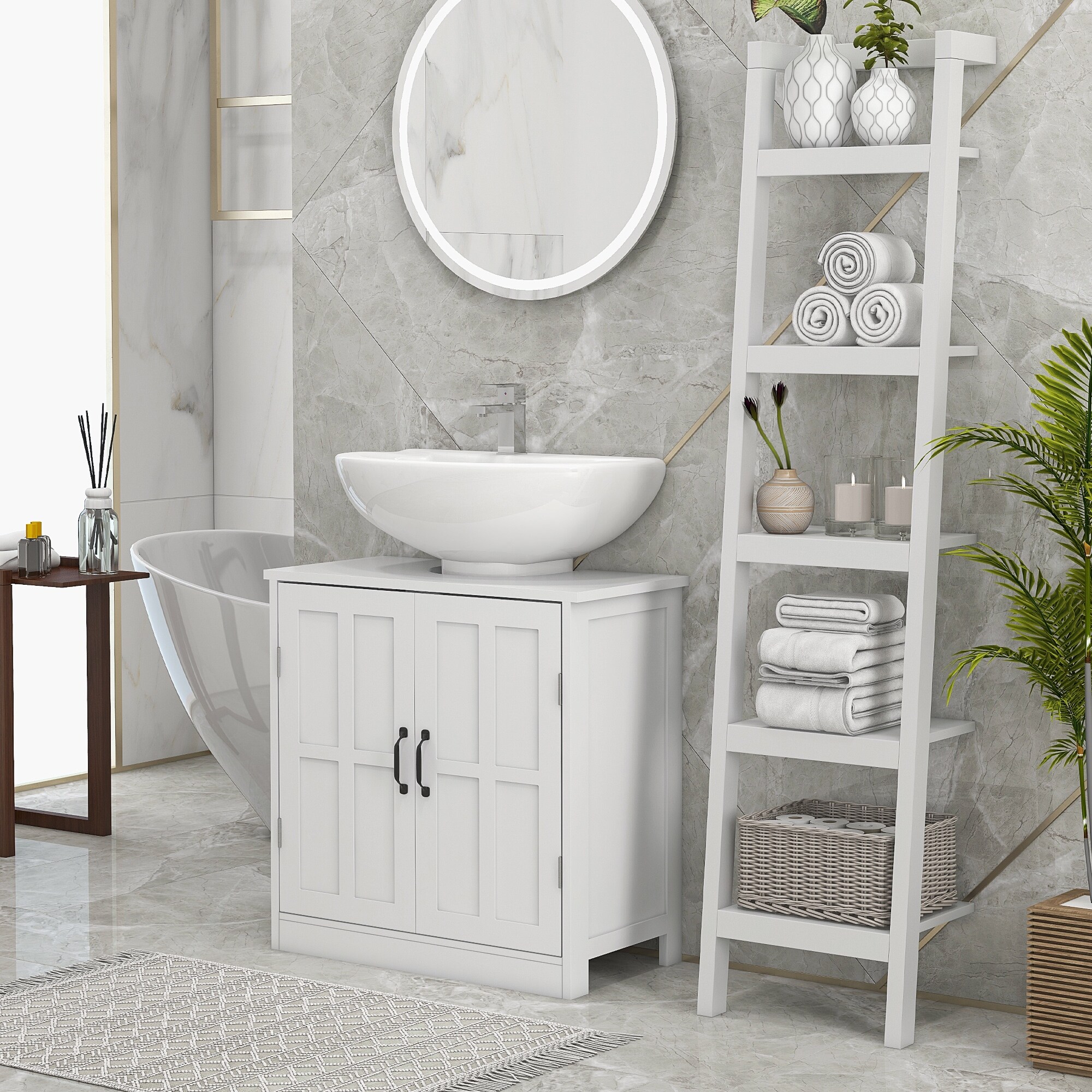 Bathroom Sink Cabinet Pedestal Sink Cabinet with Adjustable Shelf White