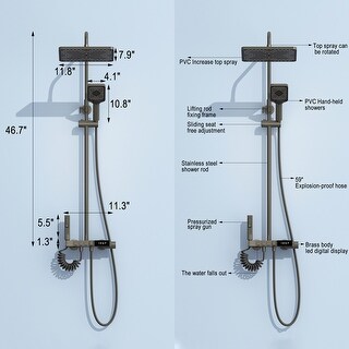 46.7"H Elegant Shower Upgrade Concealed Spout Independent Control - Bed ...