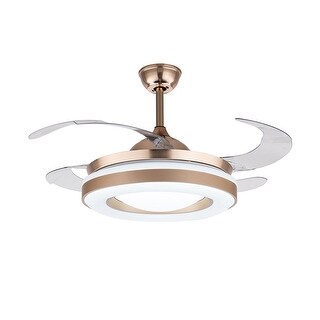 42" Retractable Chandelier LED Ceiling Fan Lamp Light w/ Remote Gold ...