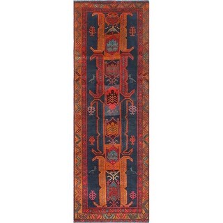 Fine Vintage Distressed Jazman Navy/Orange Runner - 3'4" x 9'11" - Bed ...