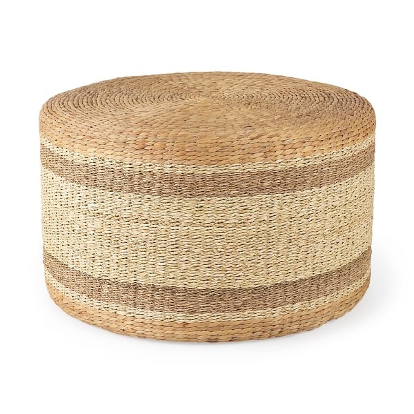Mercana "Maya" Brown Striped Seagrass Round Coffee Table Pouf - Bed ...