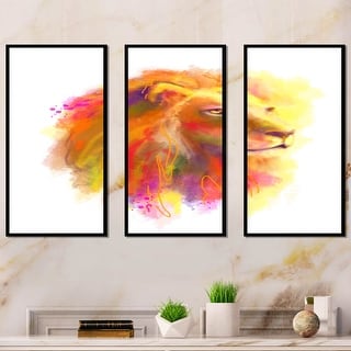 Designart "Lion with Colorful Mane" Animal Framed Canvas Wall Art Print ...