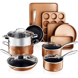 STEEL Copper Cast 15 Piece Cookware & Bakeware Set, Ultra Nonstick ...