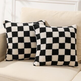 Checkered Pillow CoverSet of 2Luxury Style Checkerboard Pattern Fur ...