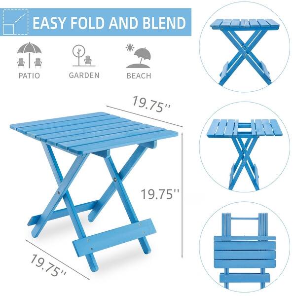 Acacia Wood Folding Table 20 Inch Square Blue Outdoor Patio Side Table ...