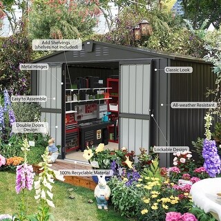 Outdoor Shed Metal Tool Sheds Storage House with Lockable Double Door Bike Shed Waterproof for ...