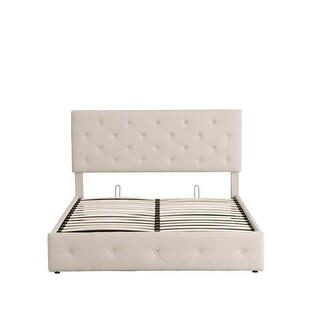 Queen Size Beige Platform Bed Storage Upholstered Bed with Fishbone ...