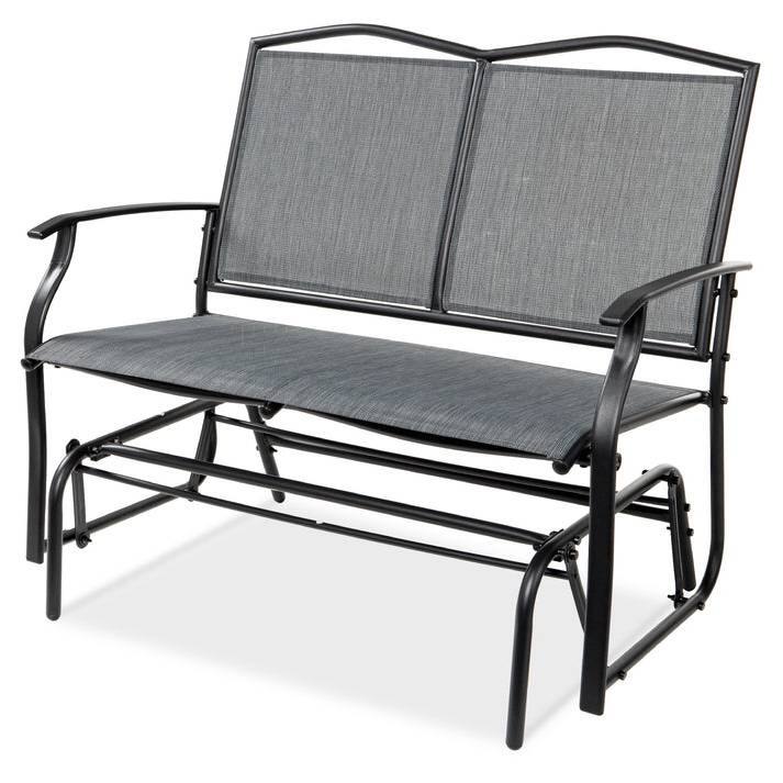 Outdoor 2-Person Grey Mesh Swing Glider Rocker with Armrests - 41.3 L x ...