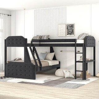 Black L-Shaped Twin over Full Velvet Upholstered Bunk Bed and Twin Sie ...