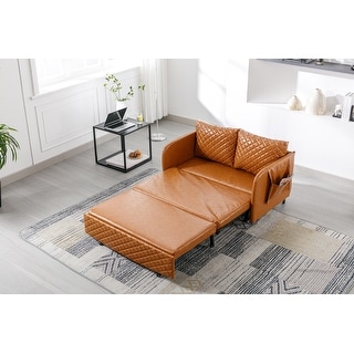 Small Love Seat Futon Sofa Bed with 2 Pillows & Side Pockets, Brown ...