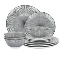 Black and White 12-piece Pad Printed Dinnerware Set - Bed Bath & Beyond ...