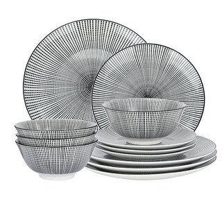 Black and White 12-piece Pad Printed Dinnerware Set - Bed Bath & Beyond ...