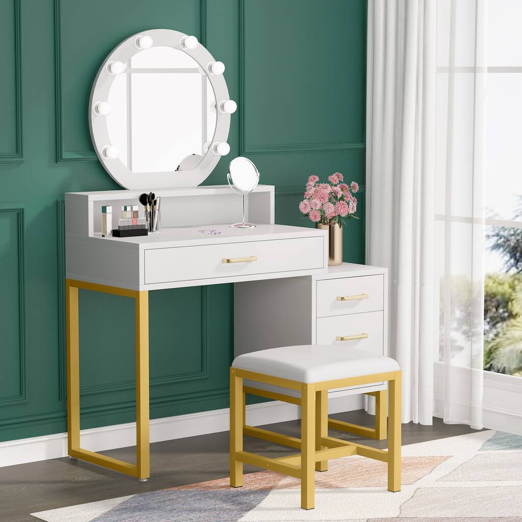 Tribesigns Vanity Table Set with Lighted Mirror, Drawers and Stool ...
