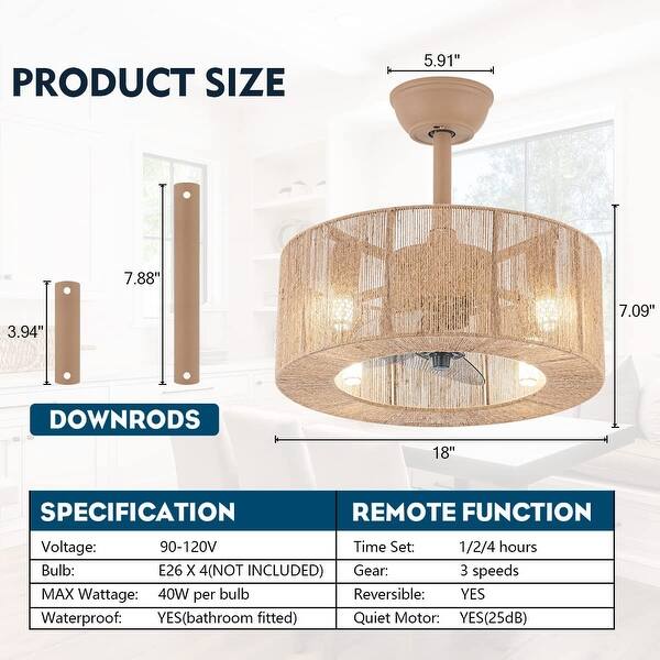 Boho Ceiling Fan with Light and Remote Caged Fan Light Reversible Motor ...