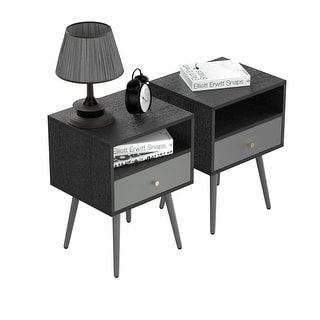 Bedside Tables Set of 2, Nightstands with 1 Drawer and Open Storage ...