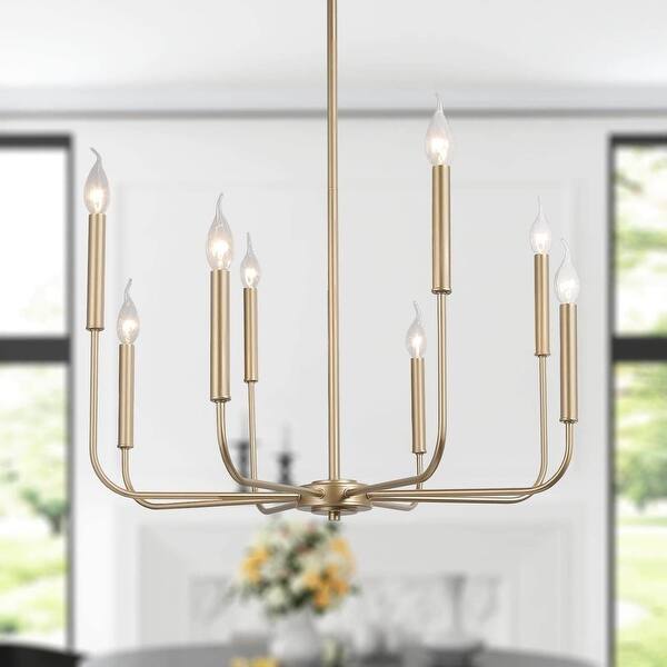 Modern Gold 8-Light Candle Chandelier Wheel Metal Island Pendant for ...