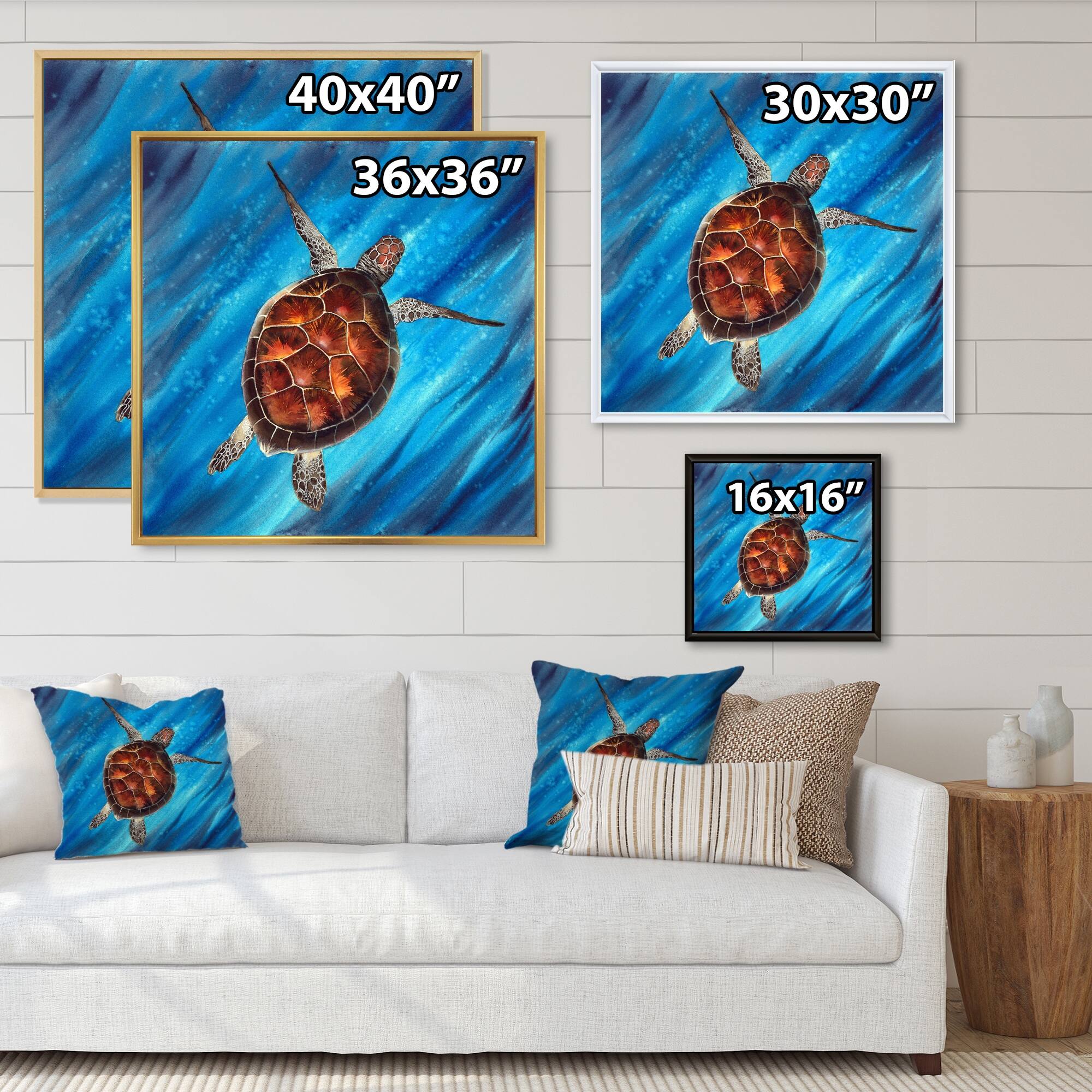 Designart Colorful Sea Turtle Swimming In Blue Nautical And Coastal
