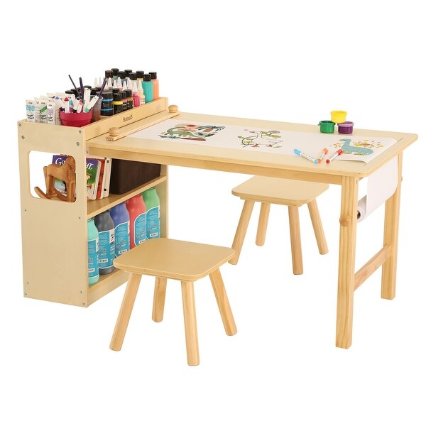 Kids Art Table and 2 Chairs with Roll Paper Craft Table with Storage Shelves Drawing Desk Kids Activity Table and Study Table Bed Bath Beyond 40552934