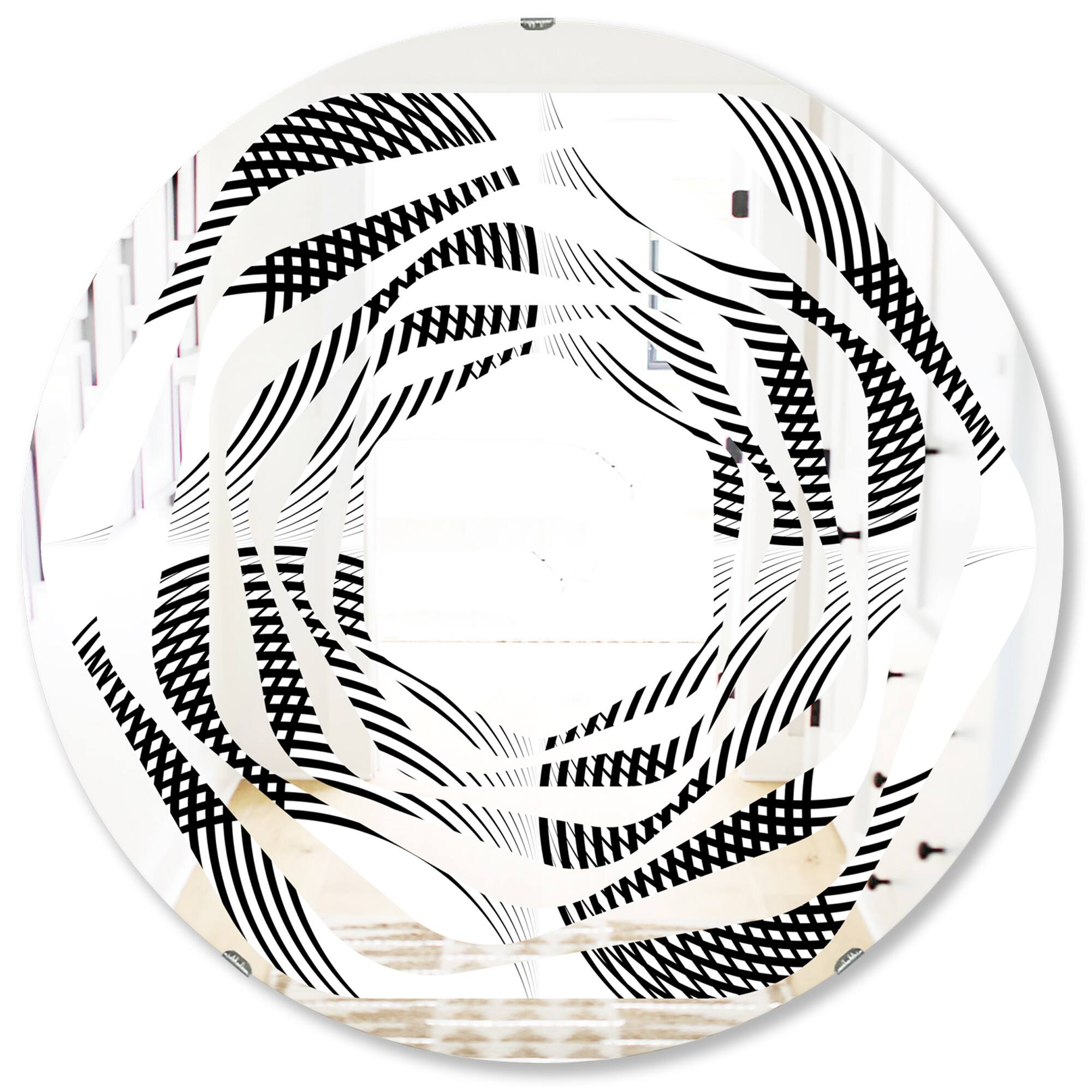 Designart Monochrome Geometric Pattern Ix Printed Modern Round Or