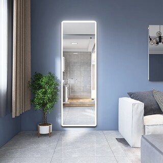Full-Length Vanity Mirror in Silver with LED light Wall Mounted - Bed ...