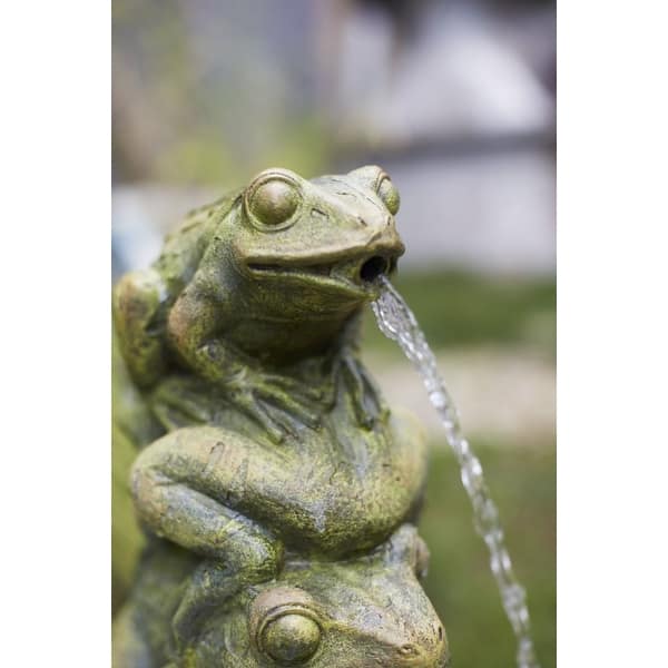 21.5" Green Nickel Inspired Five Frogs Sitting and Spitting Water ...