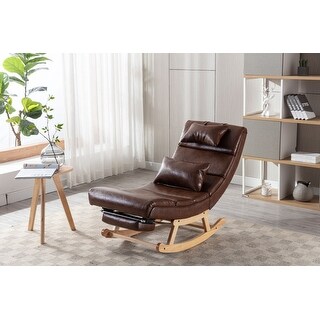 PU leather upholstered rocking chair with pillow and footstool, armless ...