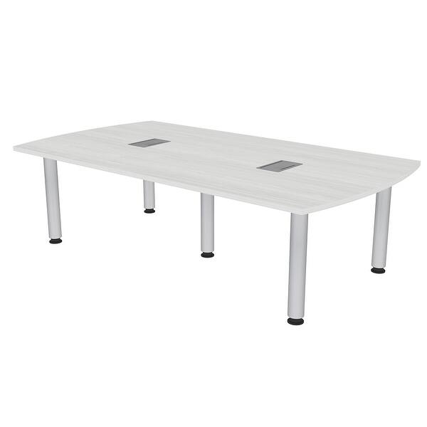 7' Arc Rectangle Conference Room Table Power And Data Silver Post Legs ...