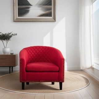Modern Barrel Accent Chair Round Arm Linen Chair With Nailheads and ...