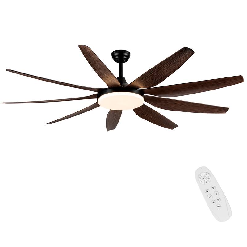 Brown71Inch Lighting Ceiling Fan with 9 Solid Wood Blade - Bed Bath ...