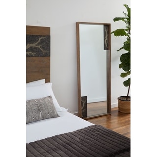 Driftwood Transitional Wooden Floor Mirror with Inset Panels - Beige ...