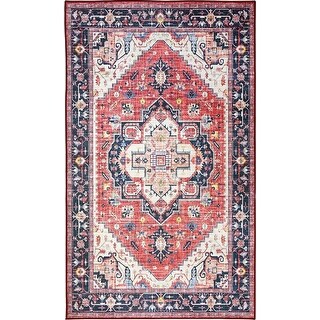 Washable Area Rug,Ultra-Thin Throw Rugs, (Red,Multi) - Bed Bath ...