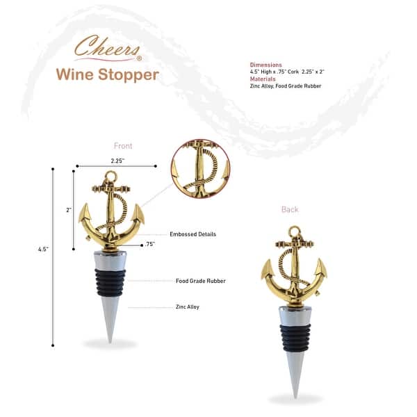 Cheers Gold Anchor Metal Wine Stopper - Elegant Vacuum Seal Reusable ...