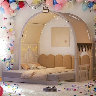 Twin Size Curved Canopy Extended Bed With and Trundle,Light Strip ...