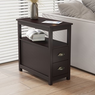 End Table Narrow Nightstand With Two Drawers And Open Shelf - Bed Bath ...