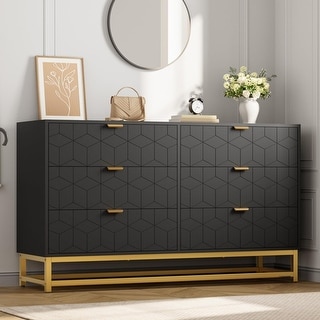 53.5 Inch 6-Drawer Modern Dresser, Wide Chest with Gold Metal Legs ...