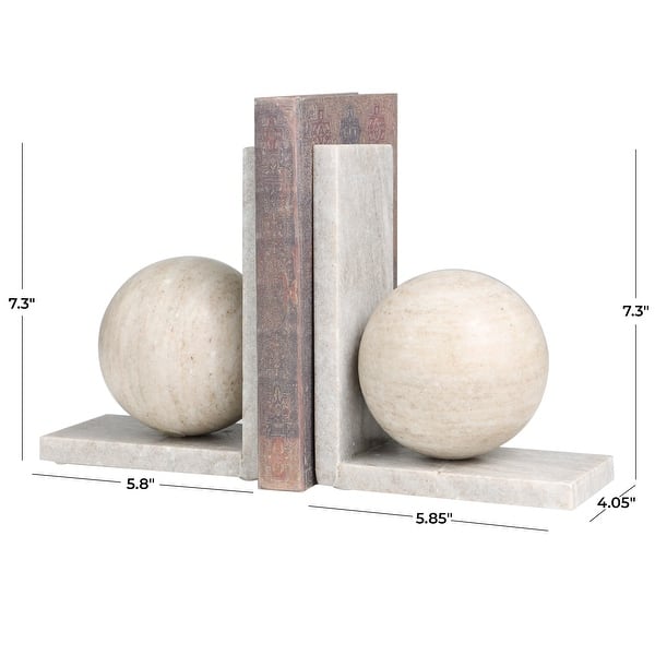 White or Beige Marble Sleek Orb 12 lbs Geometric Bookends with L ...