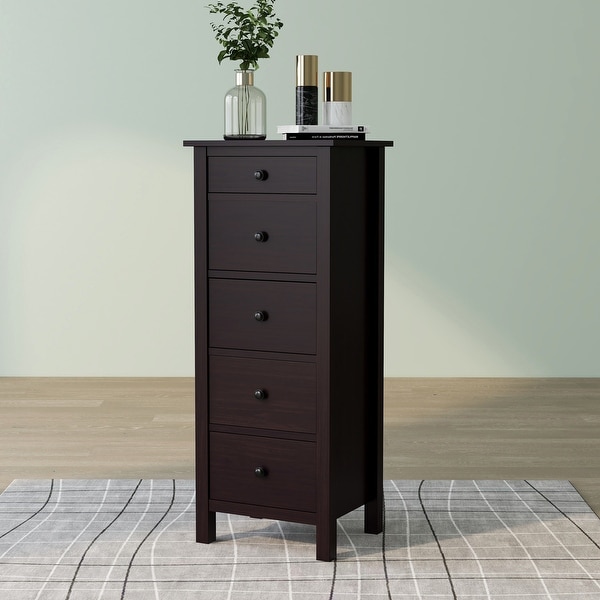 DH Basic Slim 5 Drawer Storage Chest by Denhour Espresso